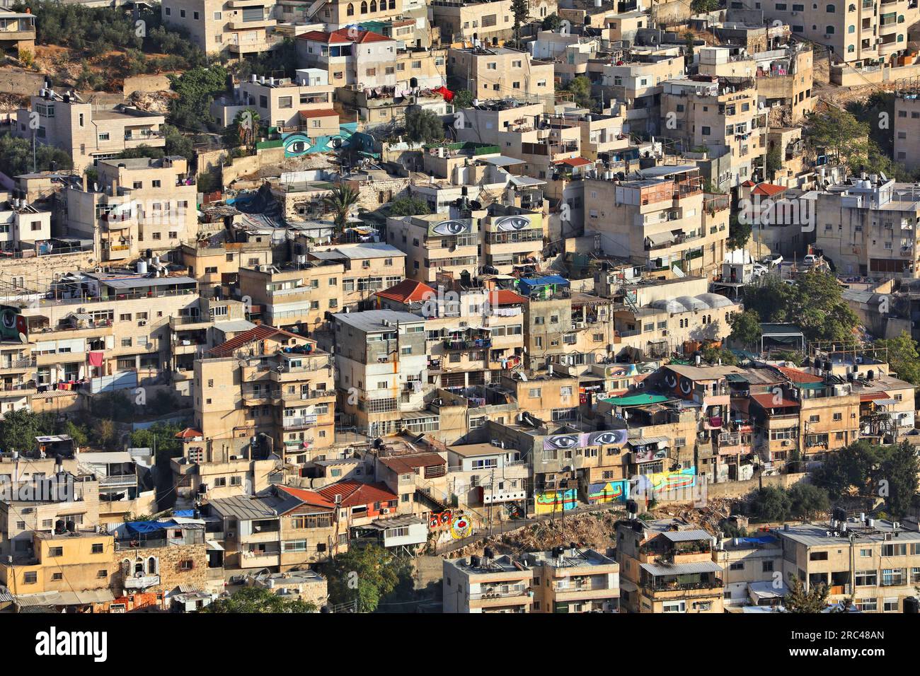 Silwan in East Jerusalem. Predominantly Palestinian neighborhood, also ...