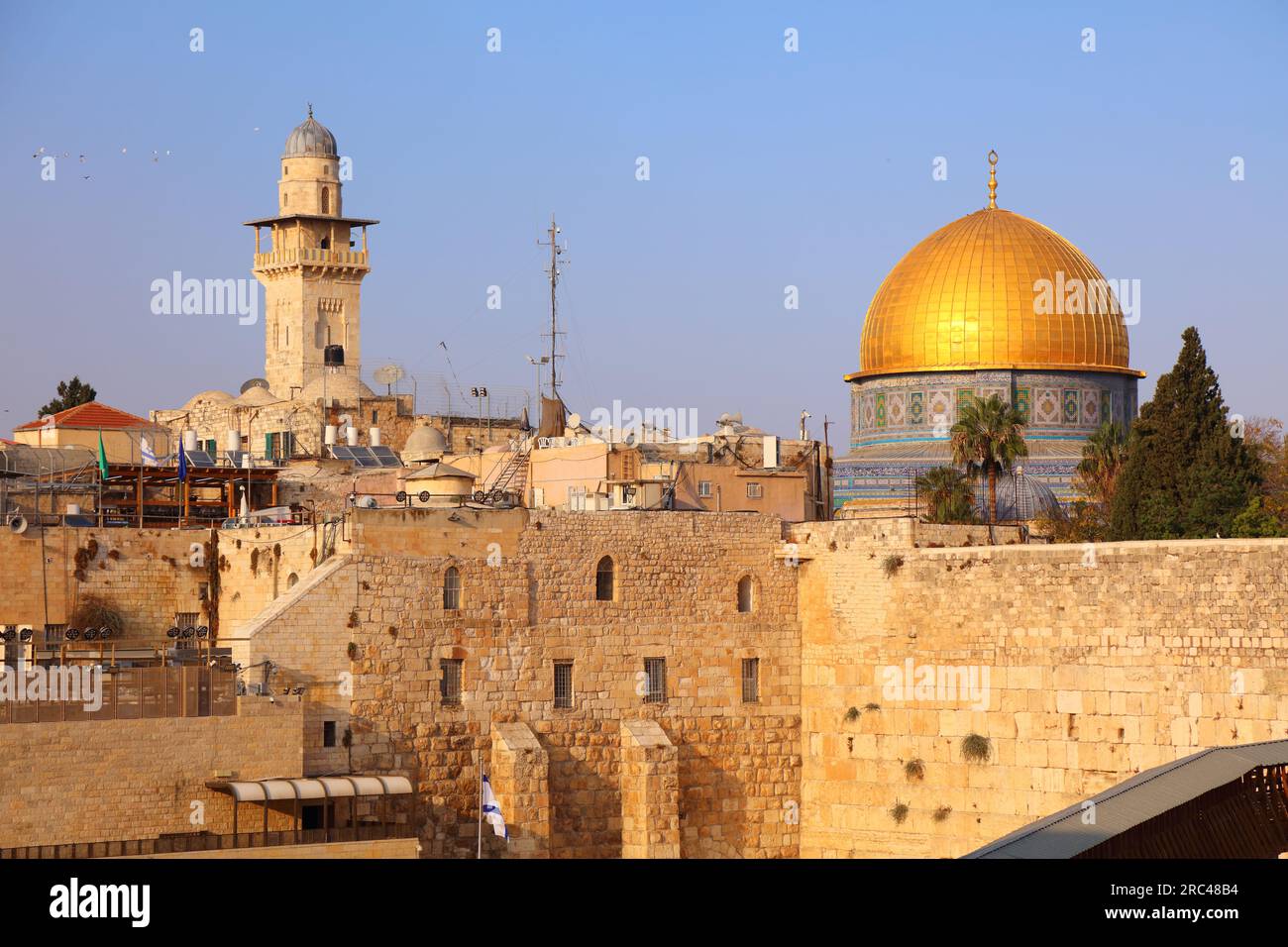 Western Wall (bottom right) and Dome of the Rock in Jerusalem Old City ...