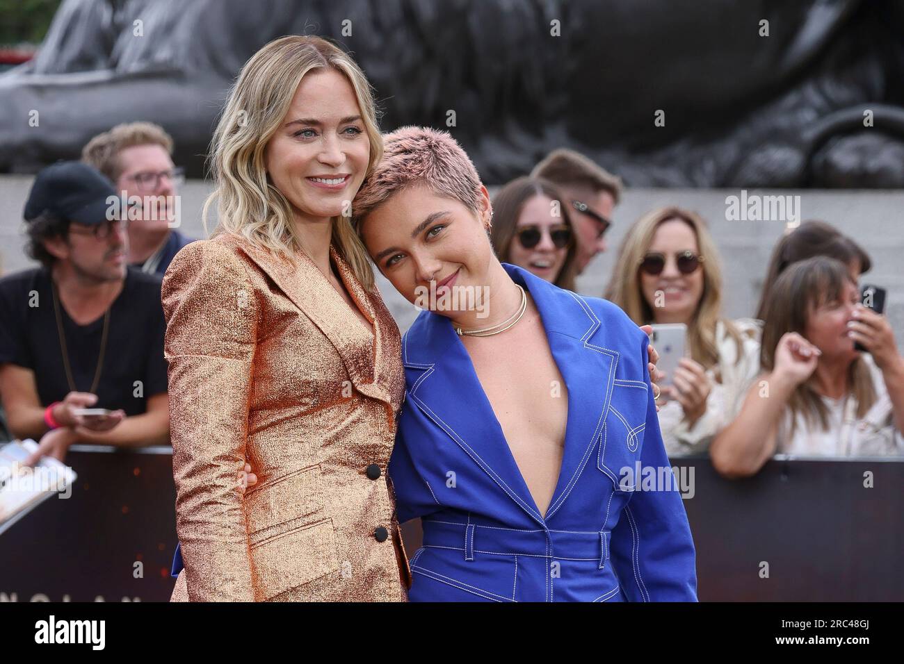 Emily Blunt, left, and Florence Pugh pose for photographers at the ...
