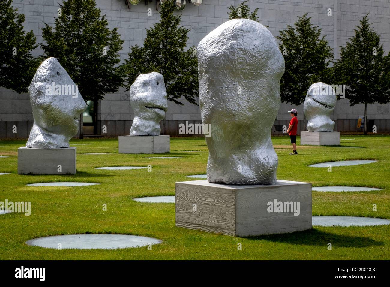 Sculptures of Swiss artist Ugo Rondinone stand in the garden of the ...