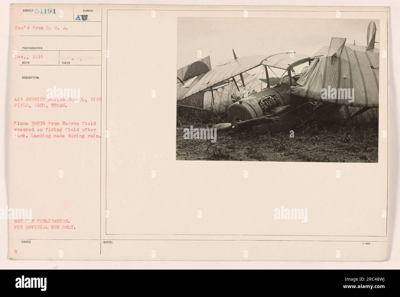 Plane 38578 from Barron Field wrecked on the flying field at the Air ...