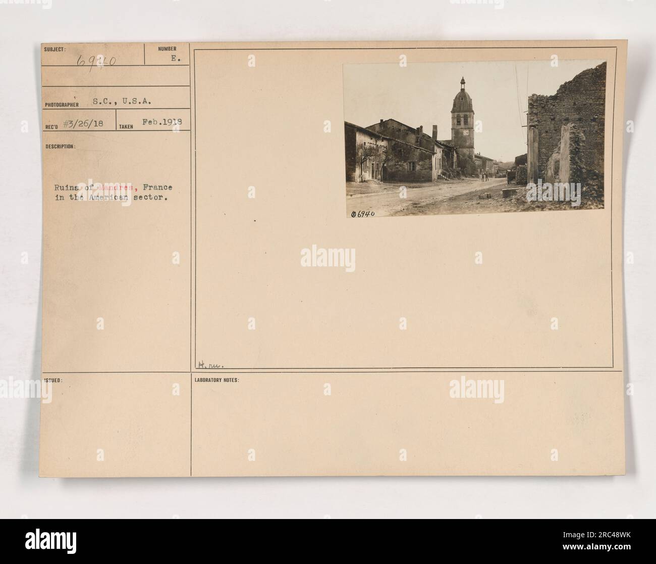 Ruins of Mondres, France in the American sector after World War One ...