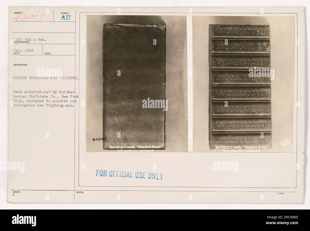 Soldiers making chocolate bars for the military in December 1918. The ...