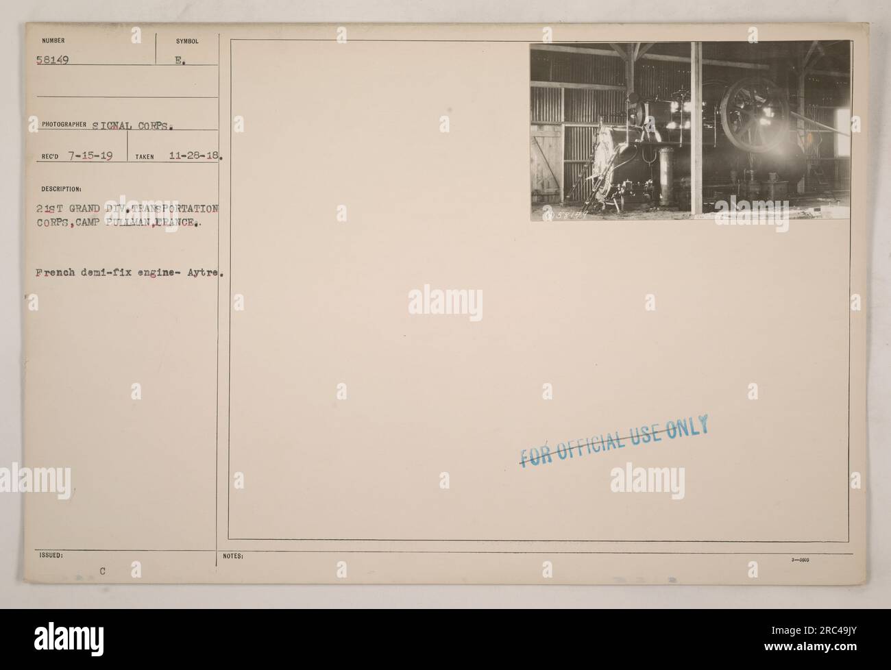 A French demi-fix engine- Aytre at Camp Pullman, France. The engine has ...