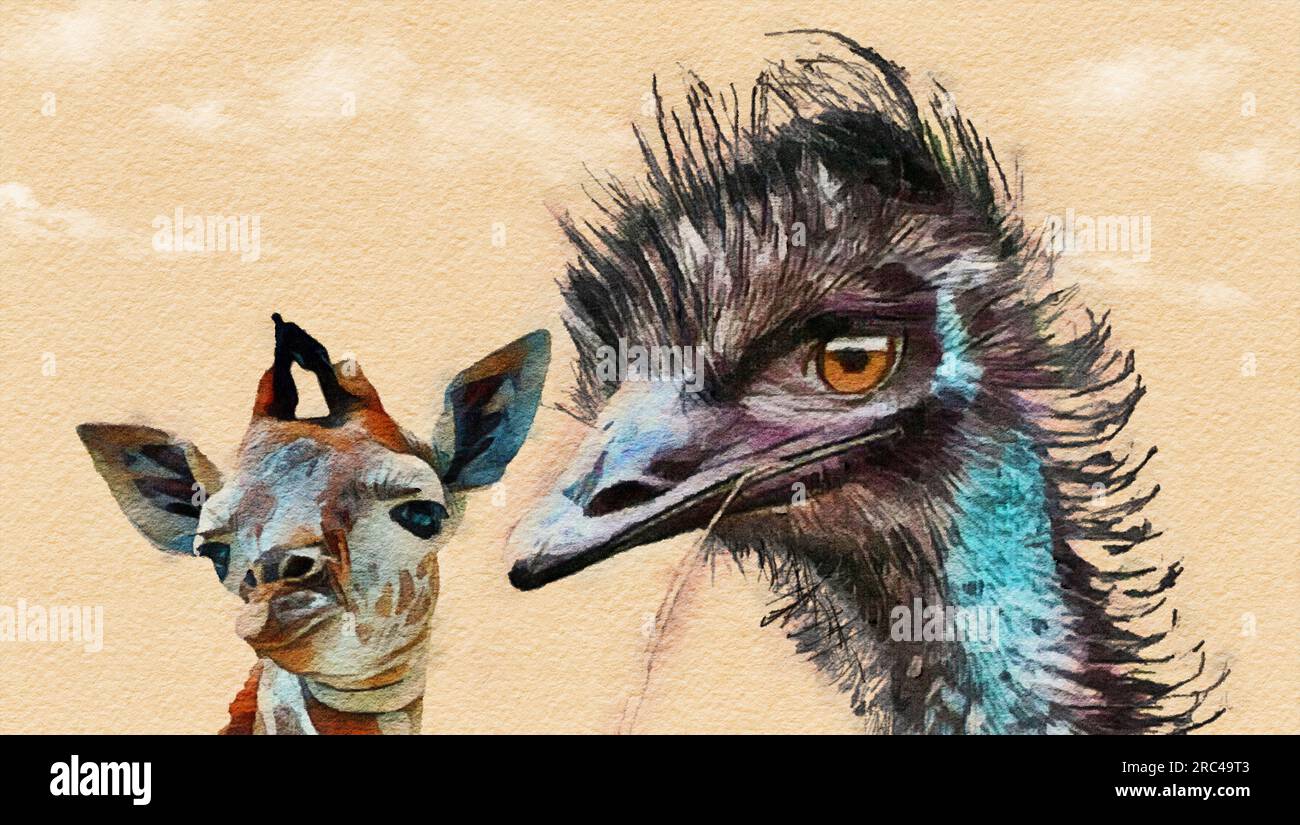Here is a watercolor painting of a silly looking, comical, young ...