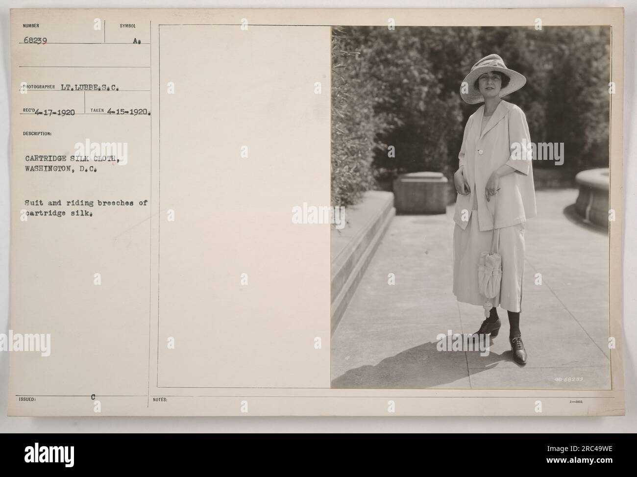 The photograph shows a suit and riding breeches made of cartridge silk ...