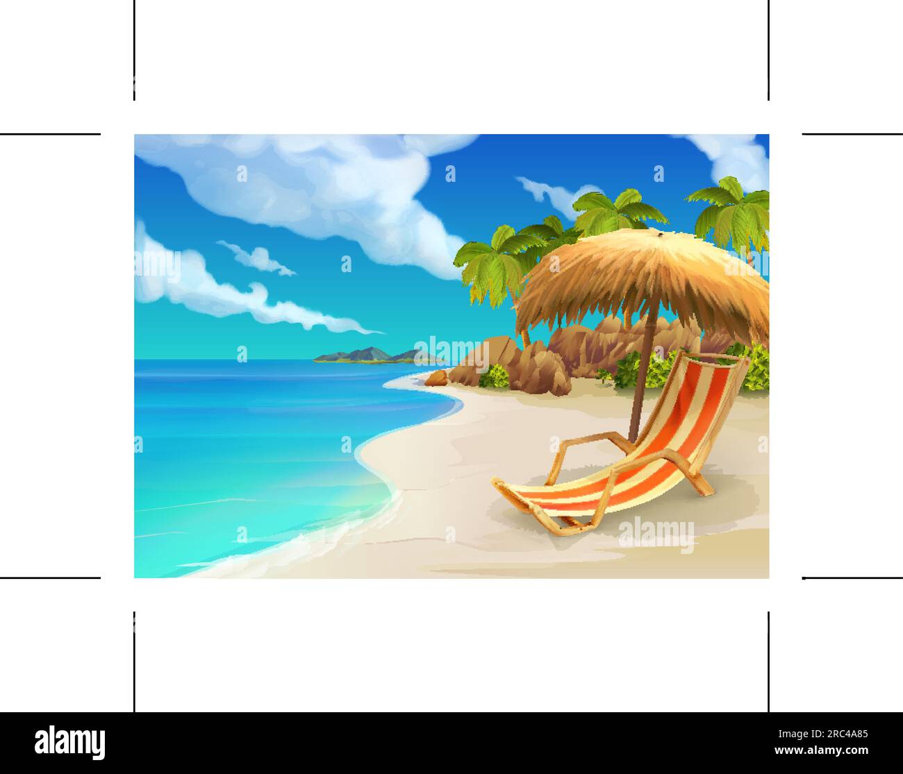 Tropical beach, lounge chair, vector background Stock Vector Image ...