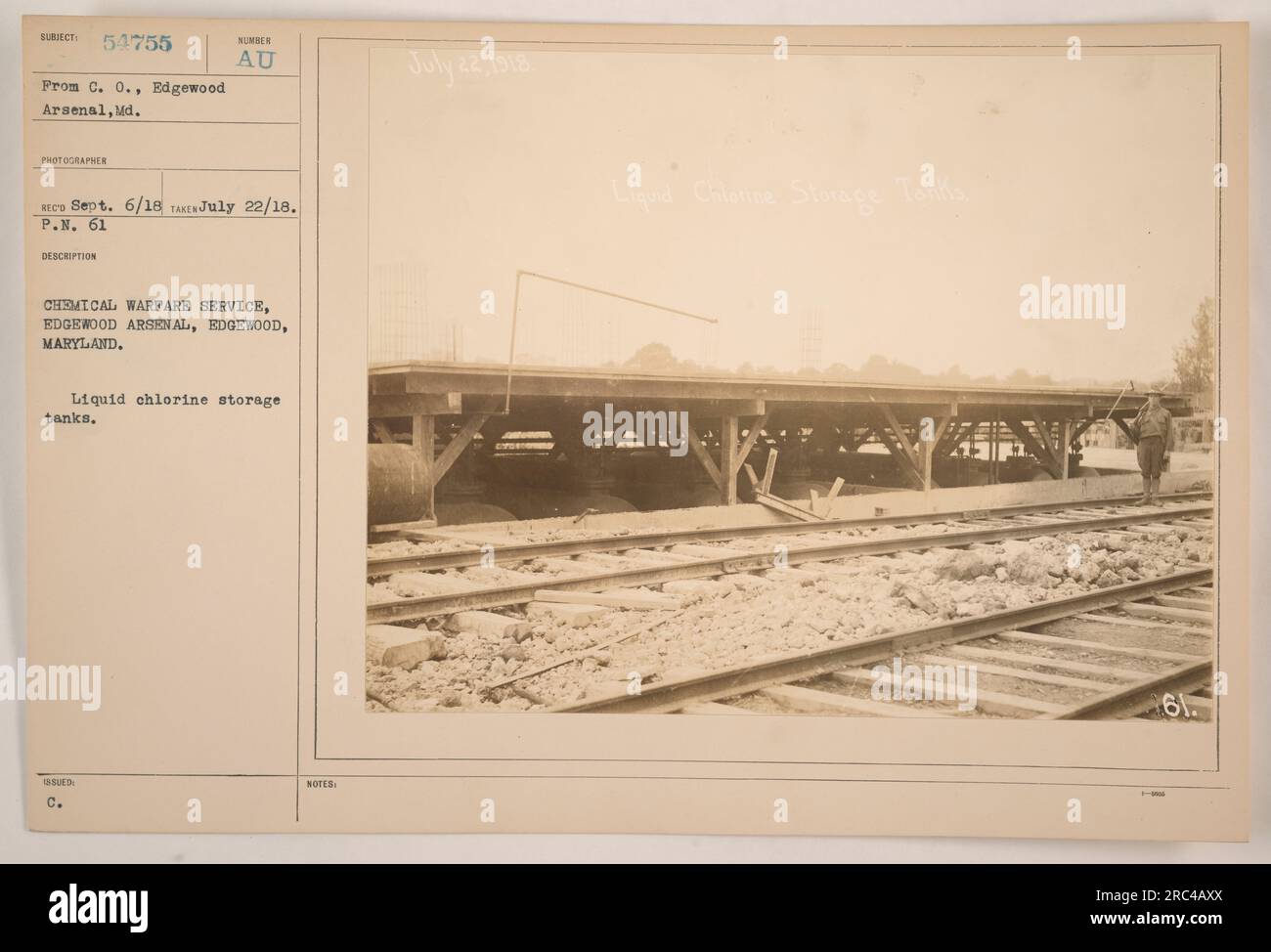 Photograph of liquid chlorine storage tanks at the Chemical Warfare ...