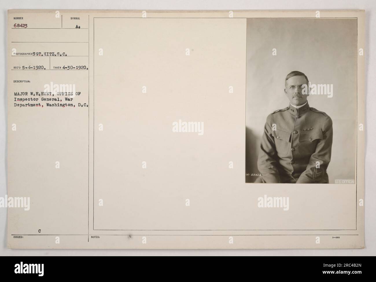 Major W.E. Hunt, from the Office of Inspector General, War Department ...