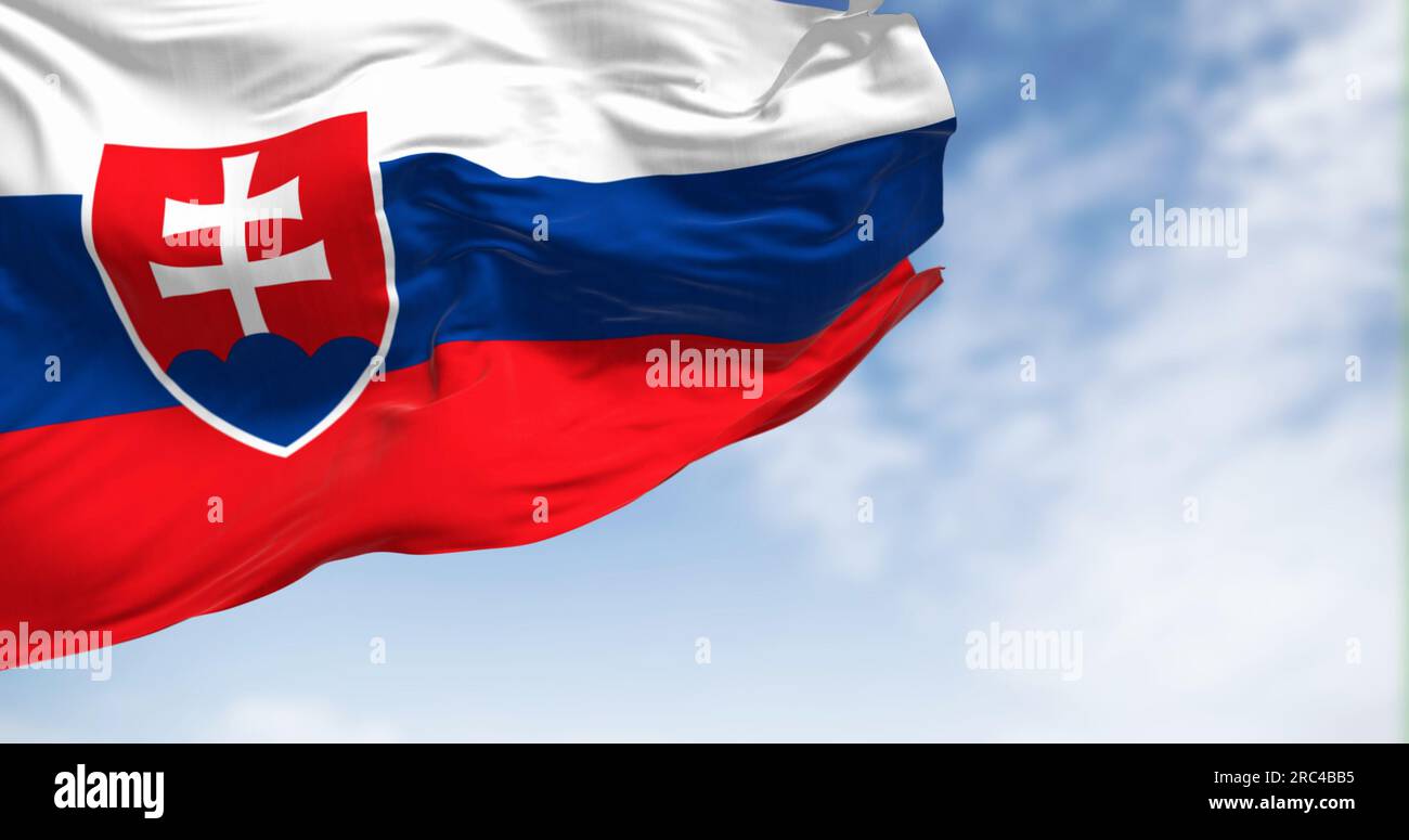 National flag of Slovakia waving in the wind on a clear day. White ...