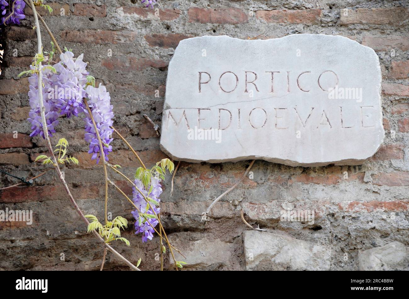 Italy, Lazio, Rome, Roman Forum, Foro Romano, stone sign 'Portico ...