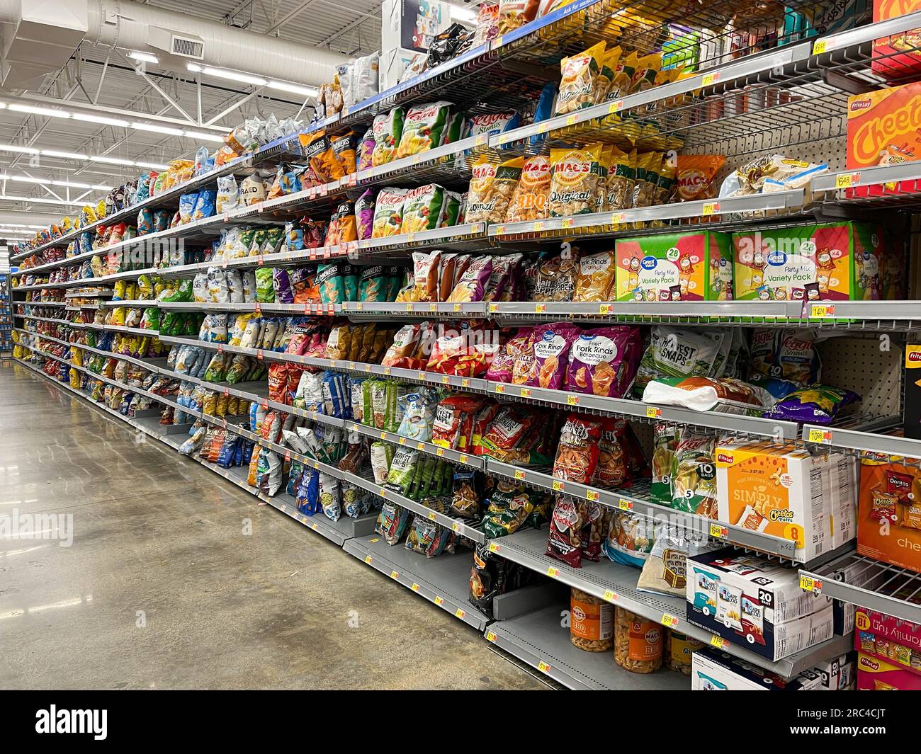 Norfolk, NE USA - May 12, 2023: The Potato chip aisle at a Walmart ...