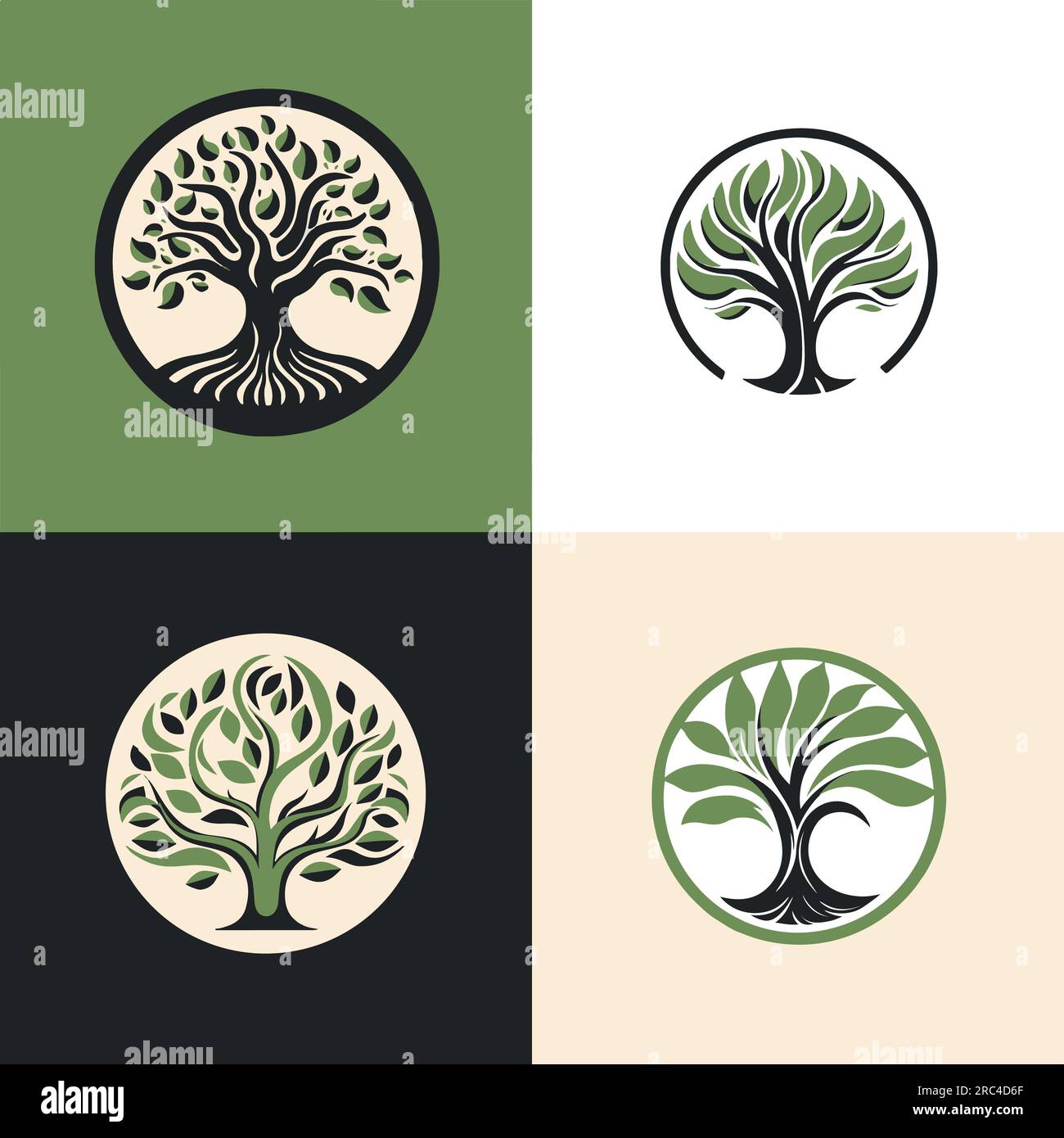 Big tree logo set. Flat Simple green shapes silhouette symbol eco ...