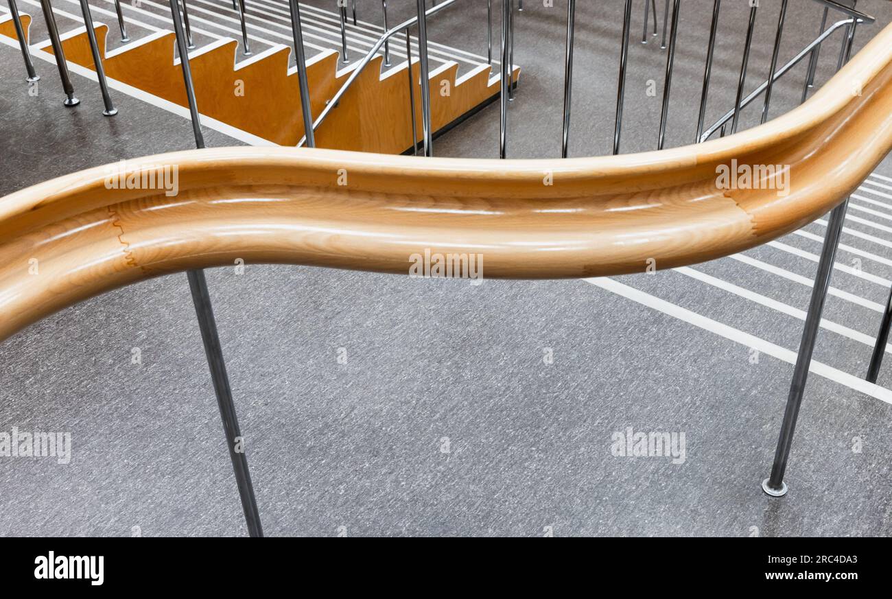Abstract Interior Design Template With Curved Wooden Handrail Stock