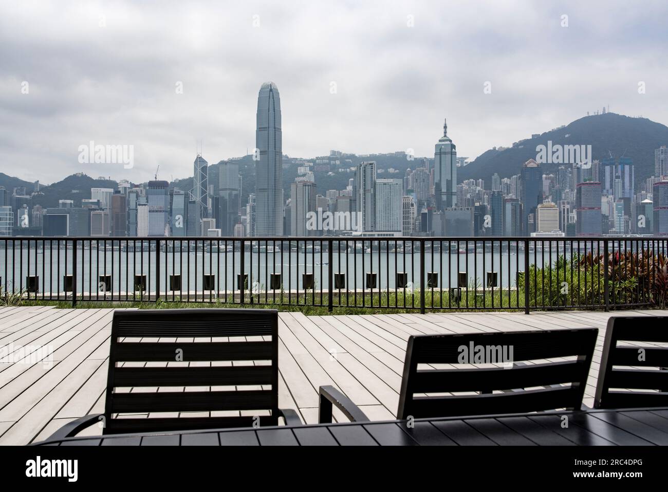 The tall financial center building and surrounding bustling buildings ...