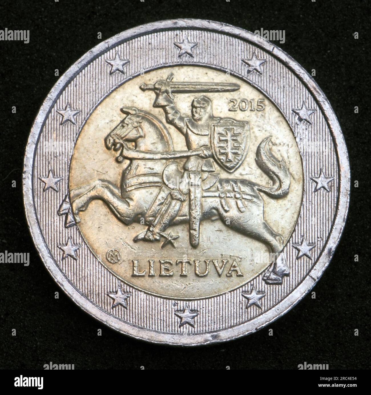 Back, national side of 2 Euro coin from Lithuania shows the coat of ...