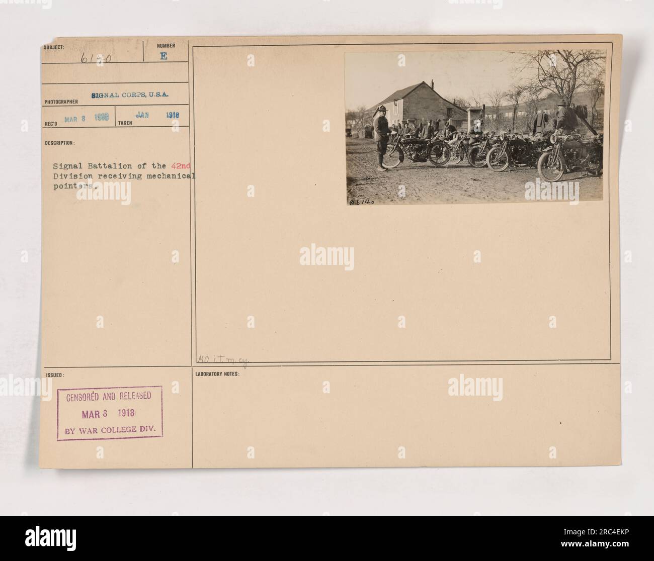 "Signal Battalion of the 42nd Division receiving mechanical pointers ...