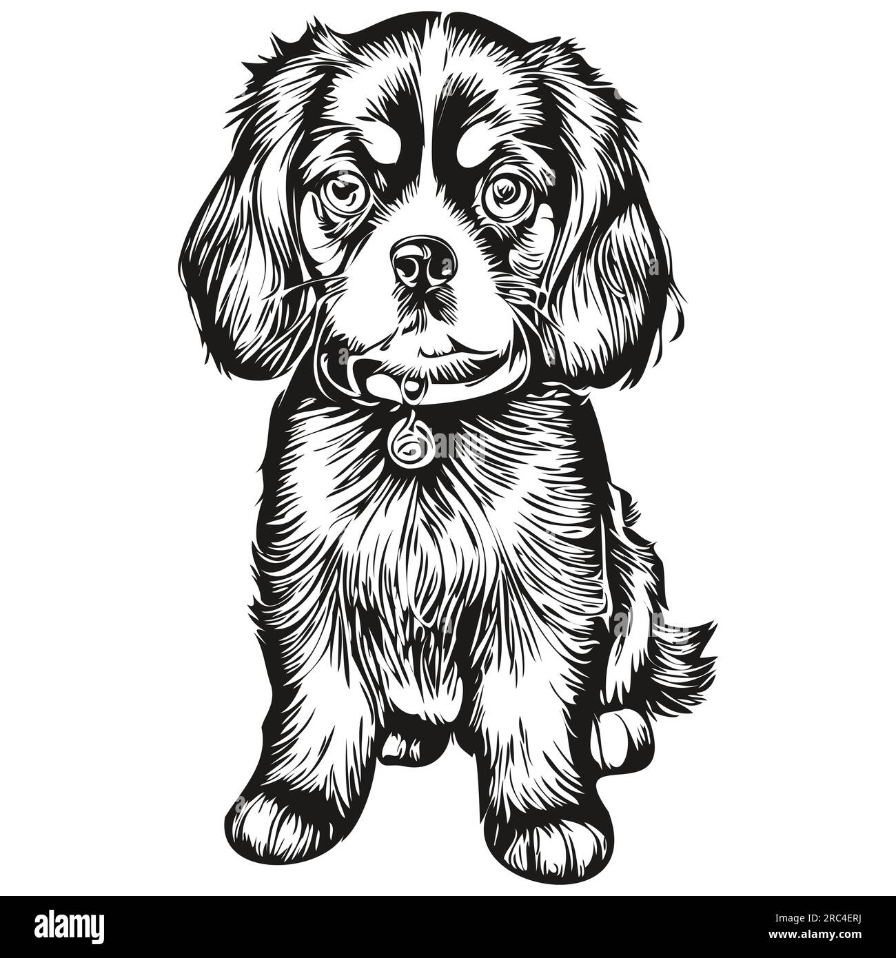 English Toy Spaniel dog logo vector black and white, vintage cute dog ...