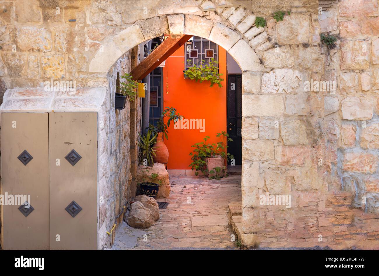 Israel, Jerusalem old narrow streets of Nahlaot historic neighborhood ...