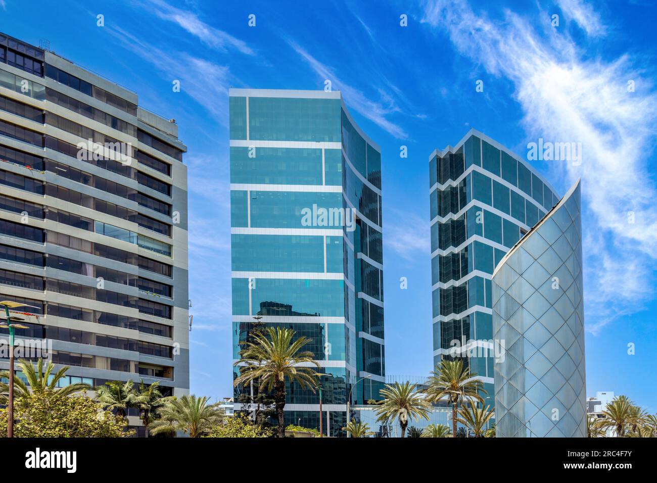 Lima, ocean view Miraflores Malecon promenade with shopping malls cafes ...