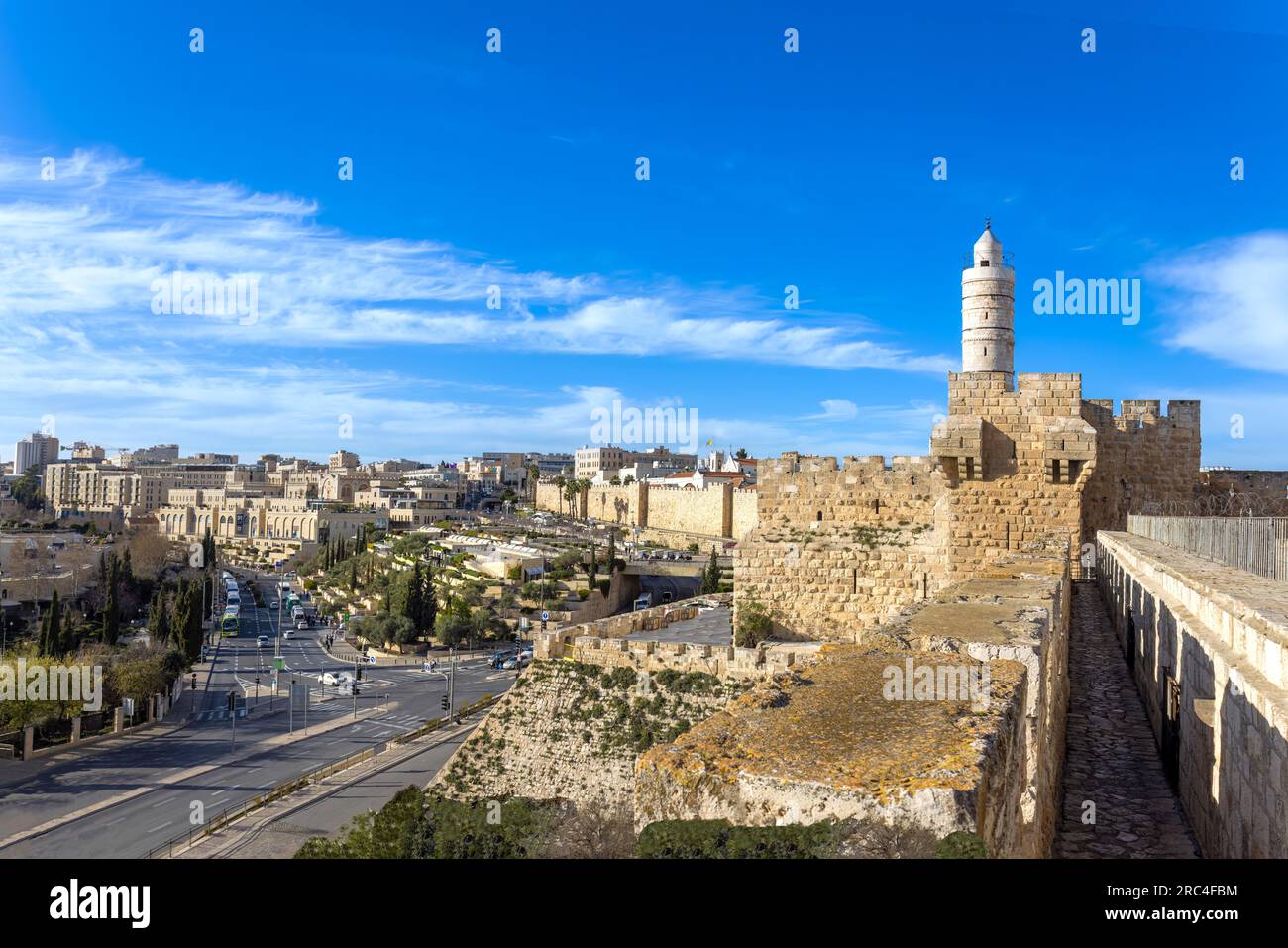 Panoramic skyline view of Jerusalem and arab and jewish neighborhood ...
