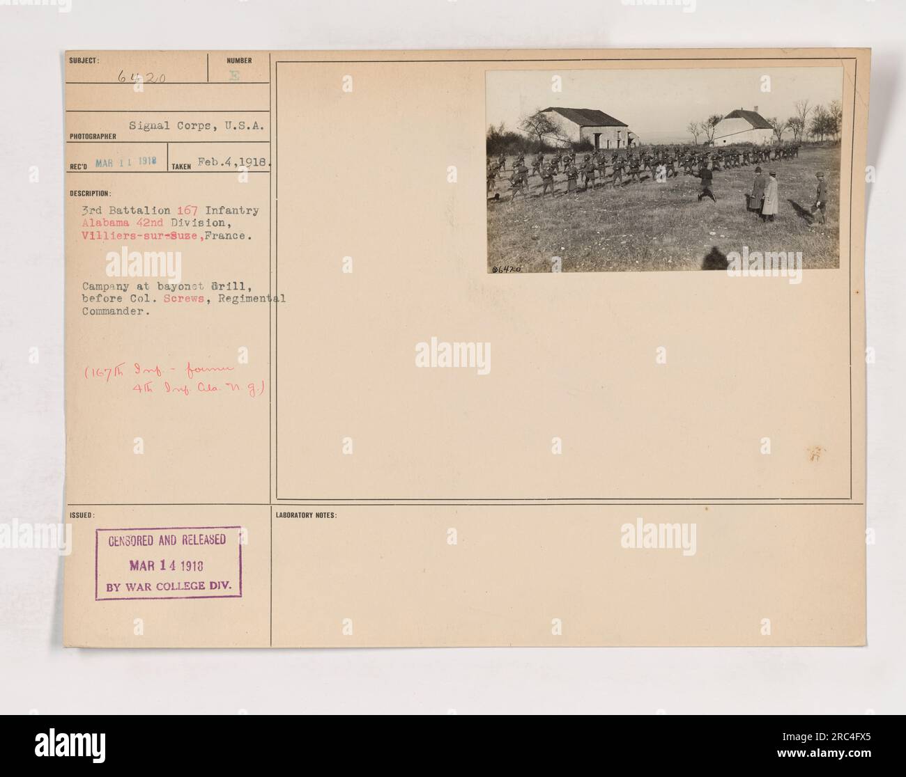 Third Battalion of the 167th Infantry, Alabama 42nd Division, conducting bayonet drill in ...