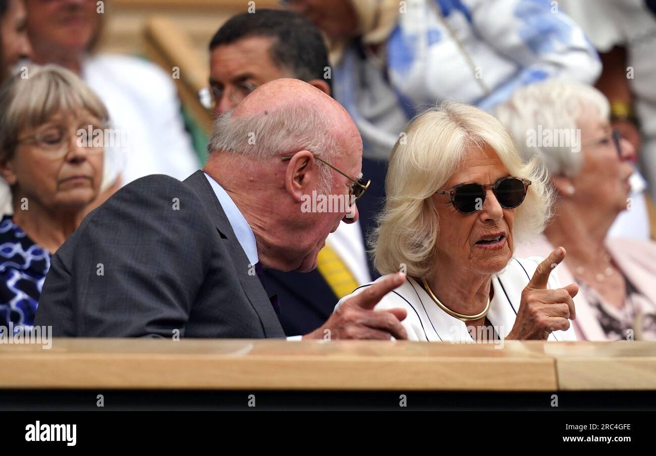 Queen Camilla and AELTC chairman Ian Hewitt (left) in the royal box on ...