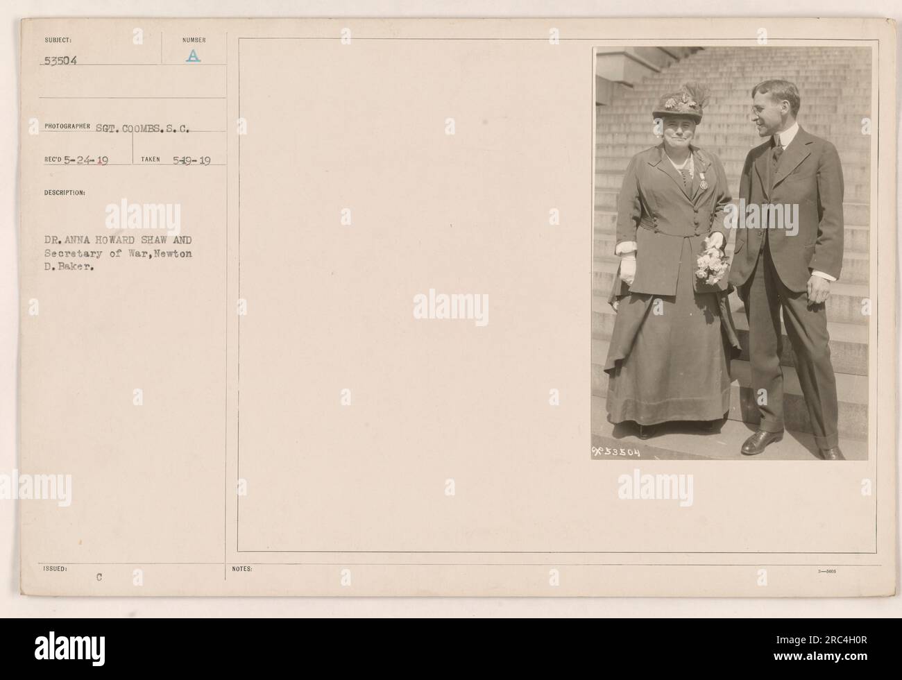 Dr. Anna Howard Shaw and Secretary of War Newton D. Baker, photographed ... Dr. Anna Howard Shaw and Secretary of War Newton D. Baker, photographed ...