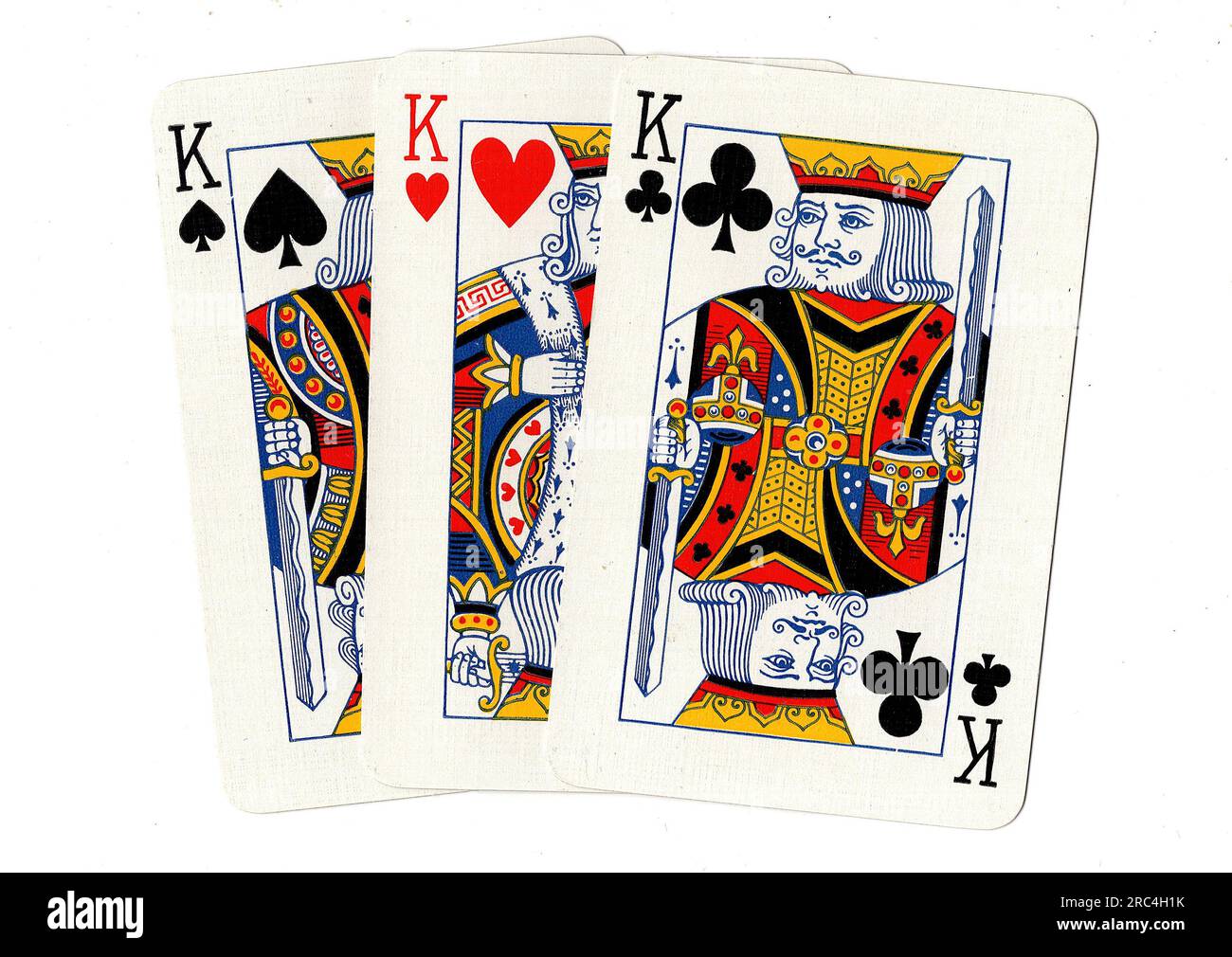 Vintage playing cards showing three kings on a white background Stock ...