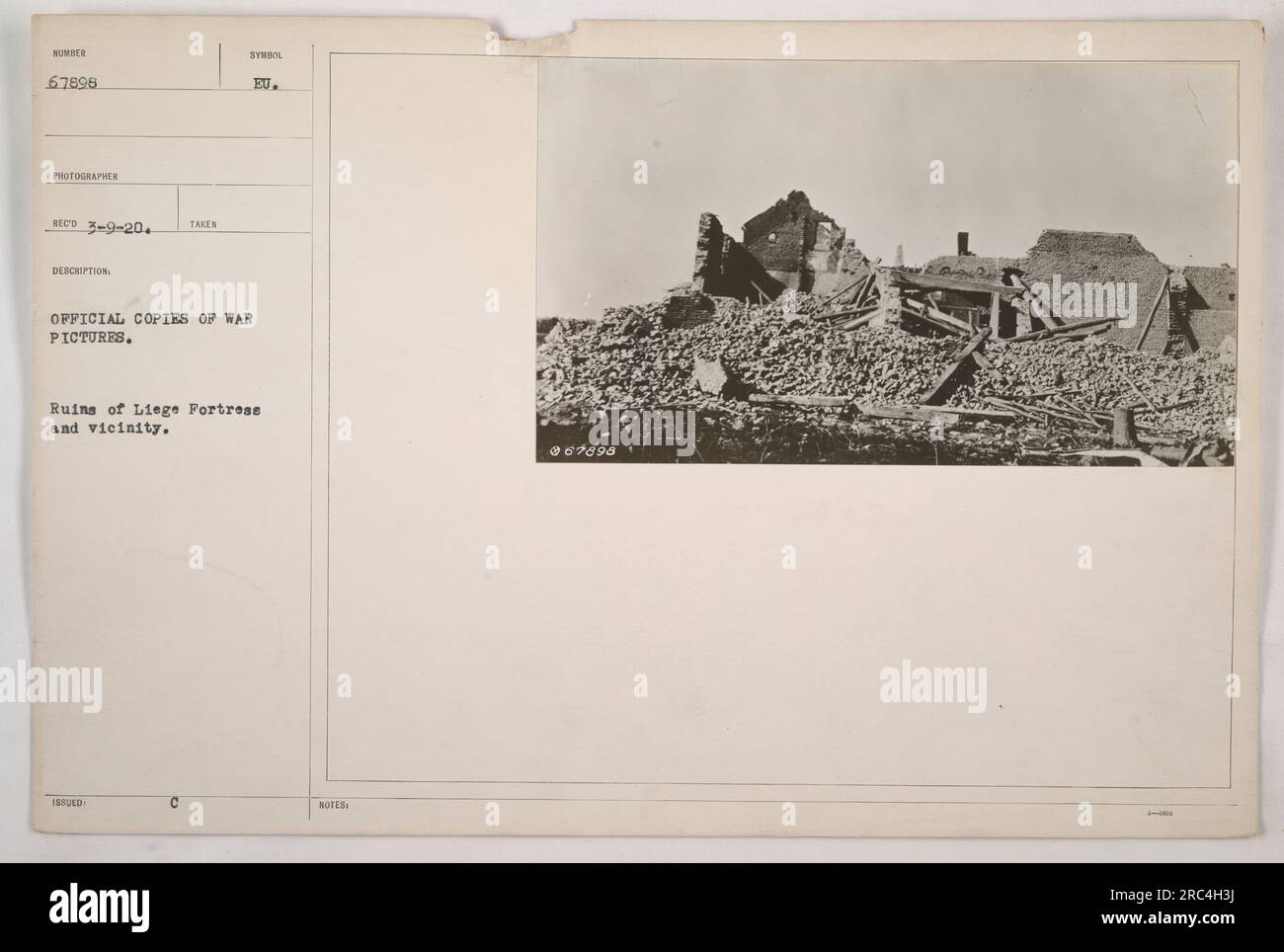 Official copies of war pictures showing the ruins of Liege Fortress and ...