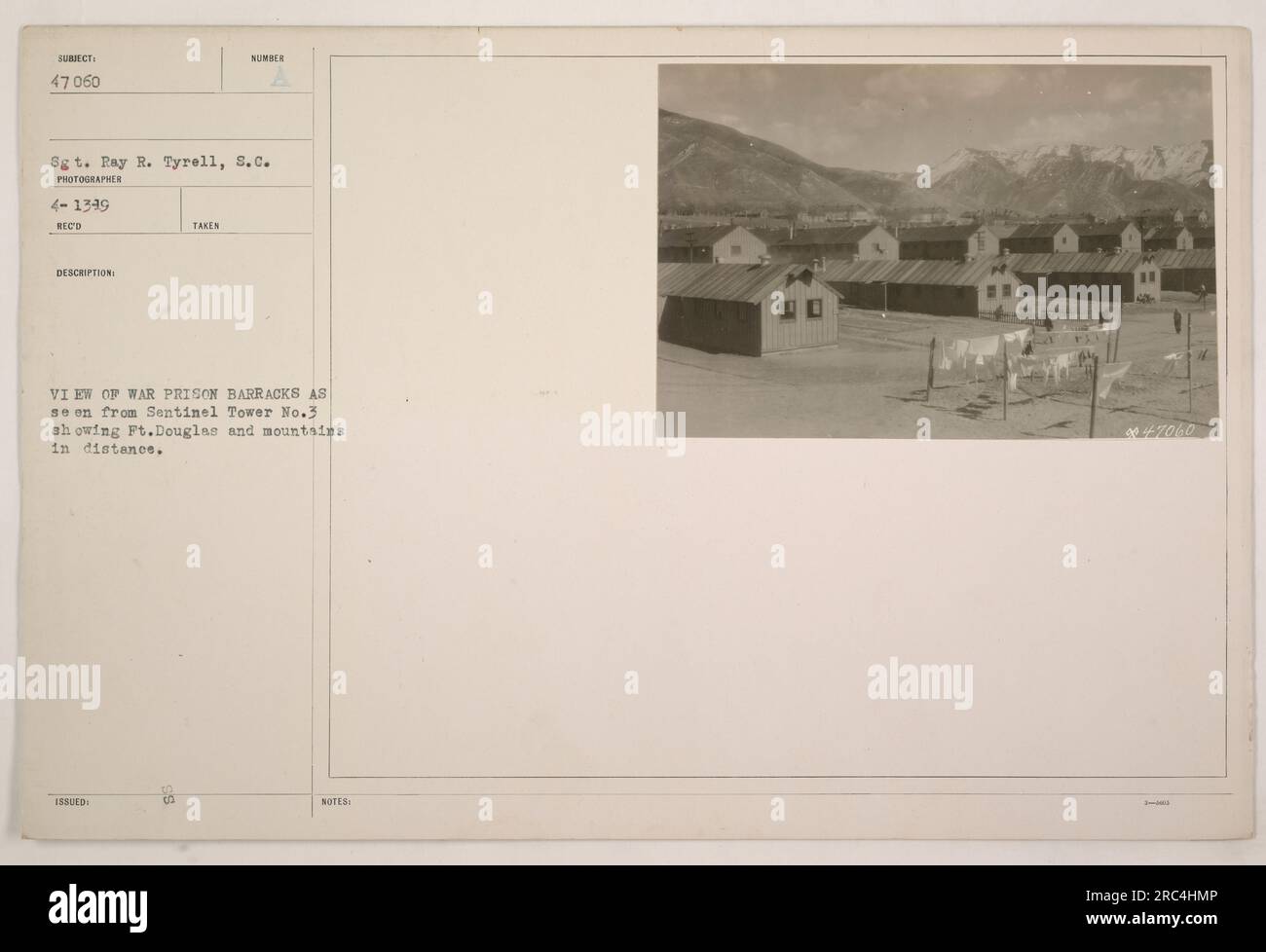 "View of Prison Barracks and Fort Douglas, with mountains in the ...