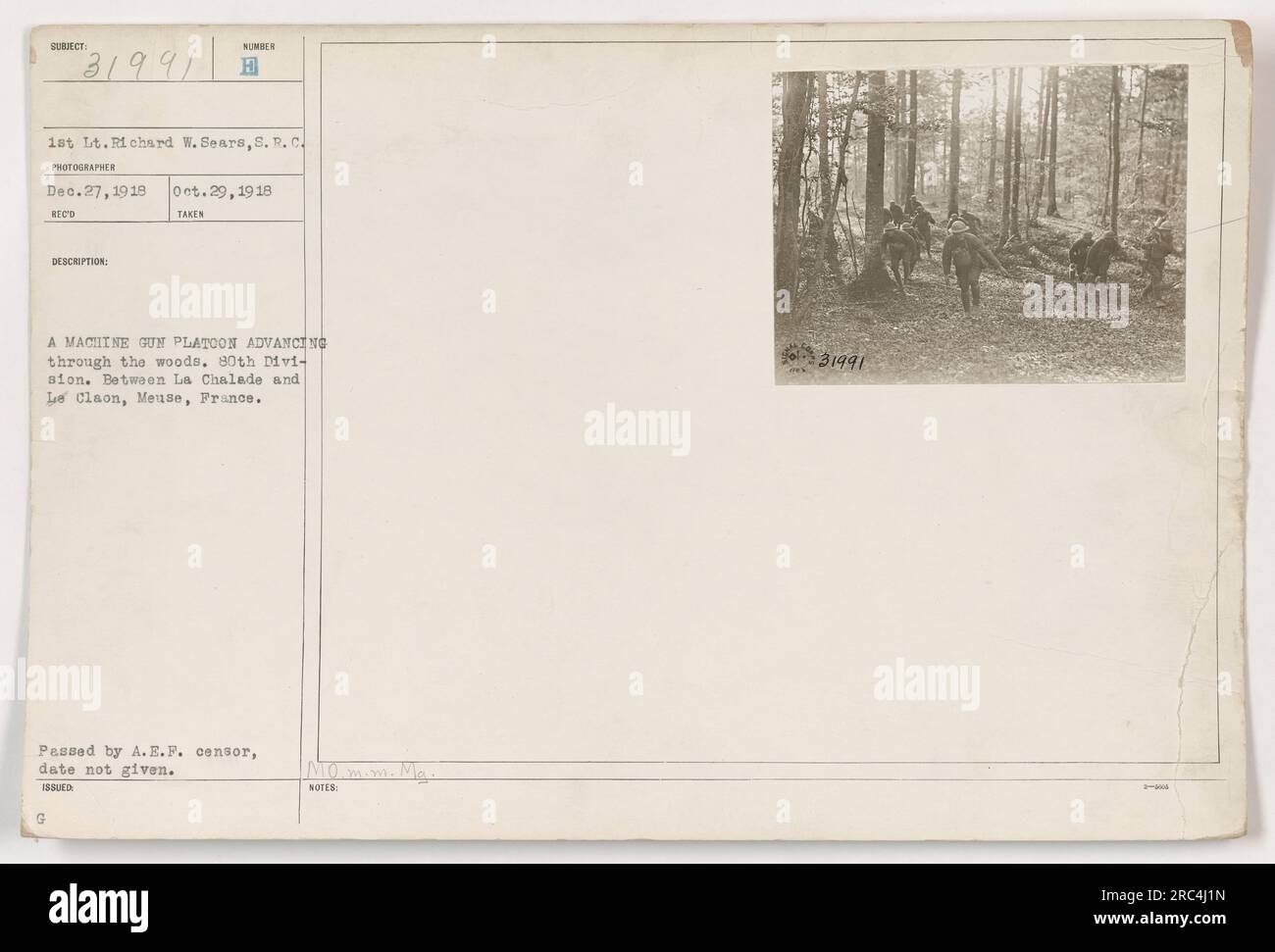 A photograph taken by 1st Lt. Richard W. Sears during World War I ...