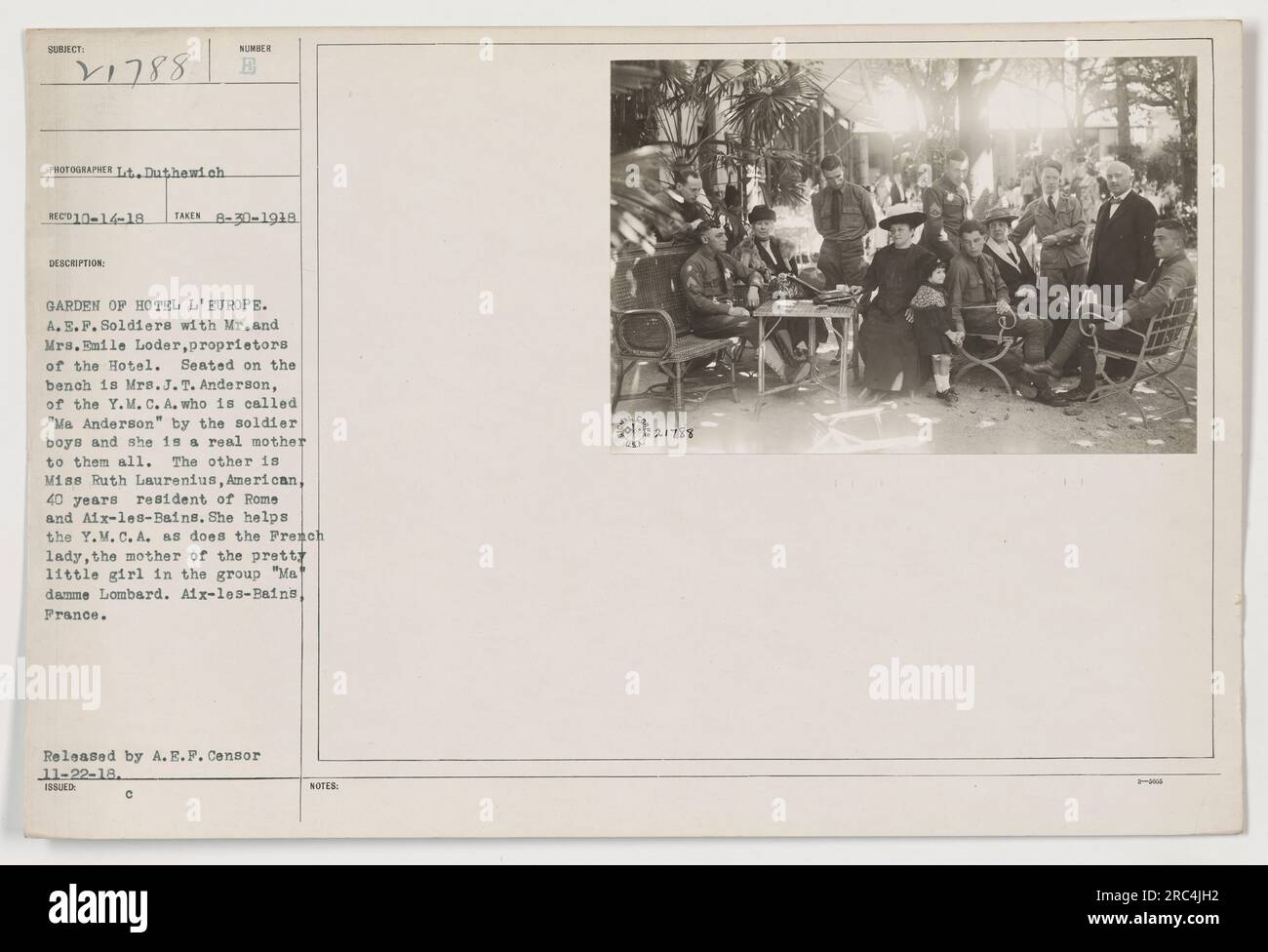 Soldiers from the A.E.P. pose with Mr. and Mrs. Emile Loder, owners of ...