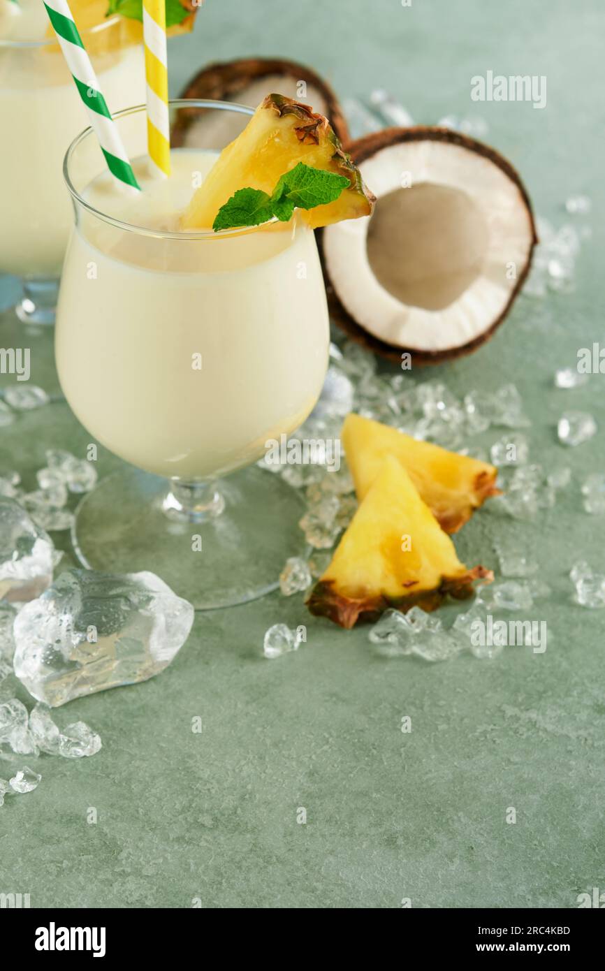 Pina Colada. Traditional caribbean cocktail from rum, pineapple juice ...