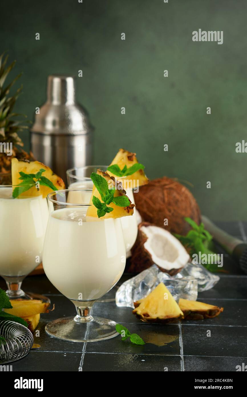 Pina Colada. Traditional caribbean cocktail from rum, pineapple juice ...