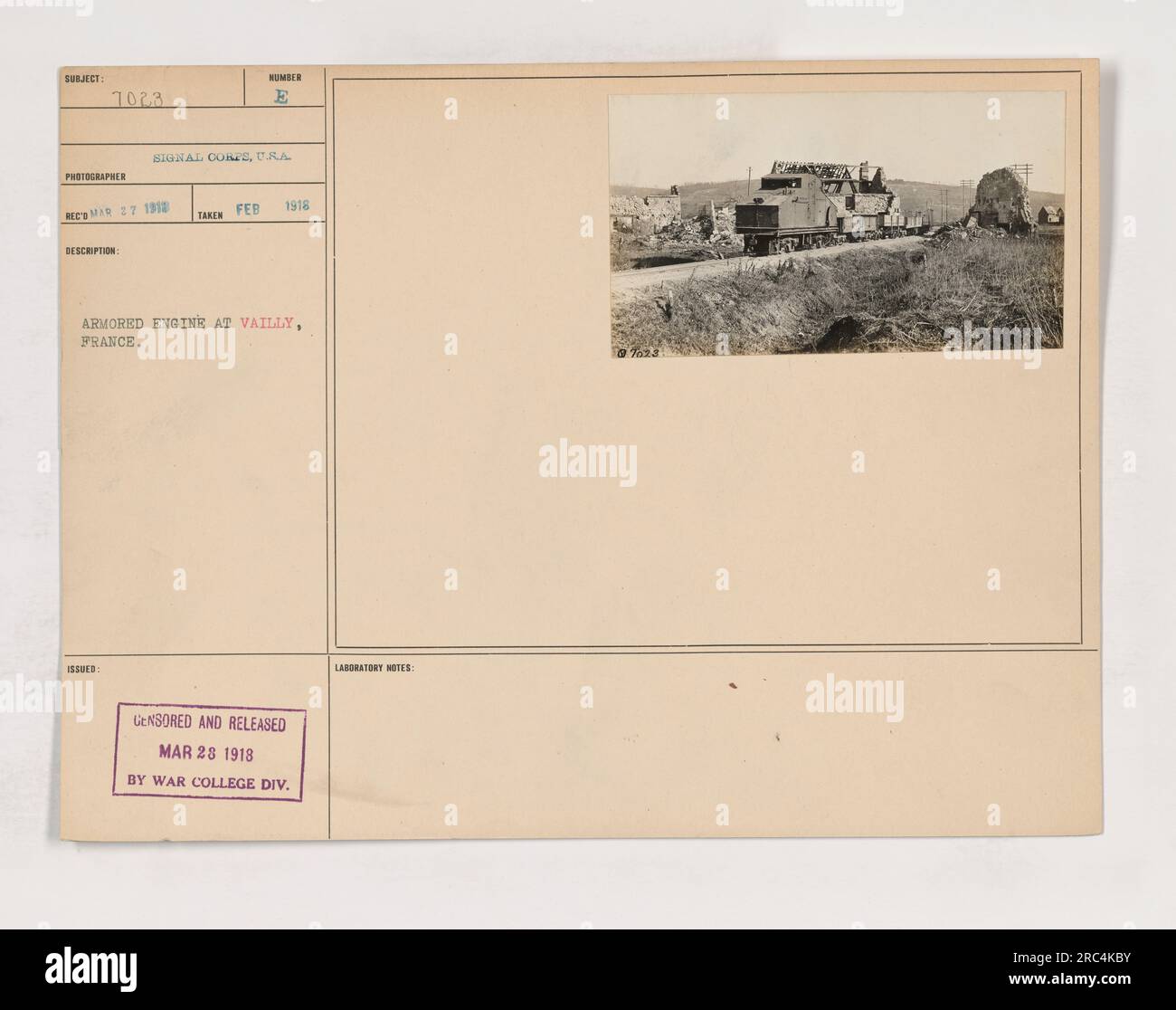 Armored engine at Vailly, France. This photograph, labeled 111-SC-7023 ...