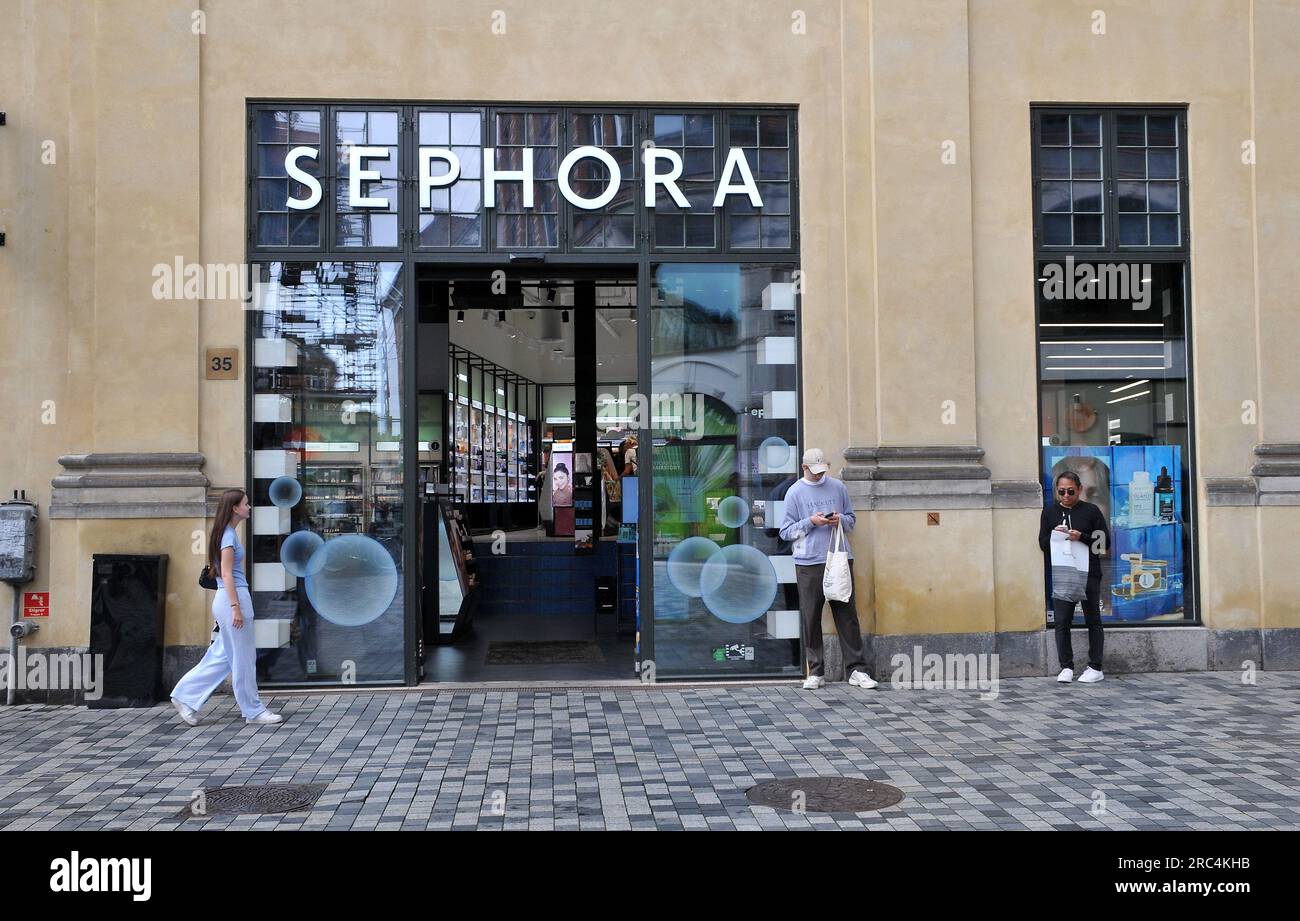 Copenhagen/Denmark/12 July 2023/Persons outside at Sephora store in ...