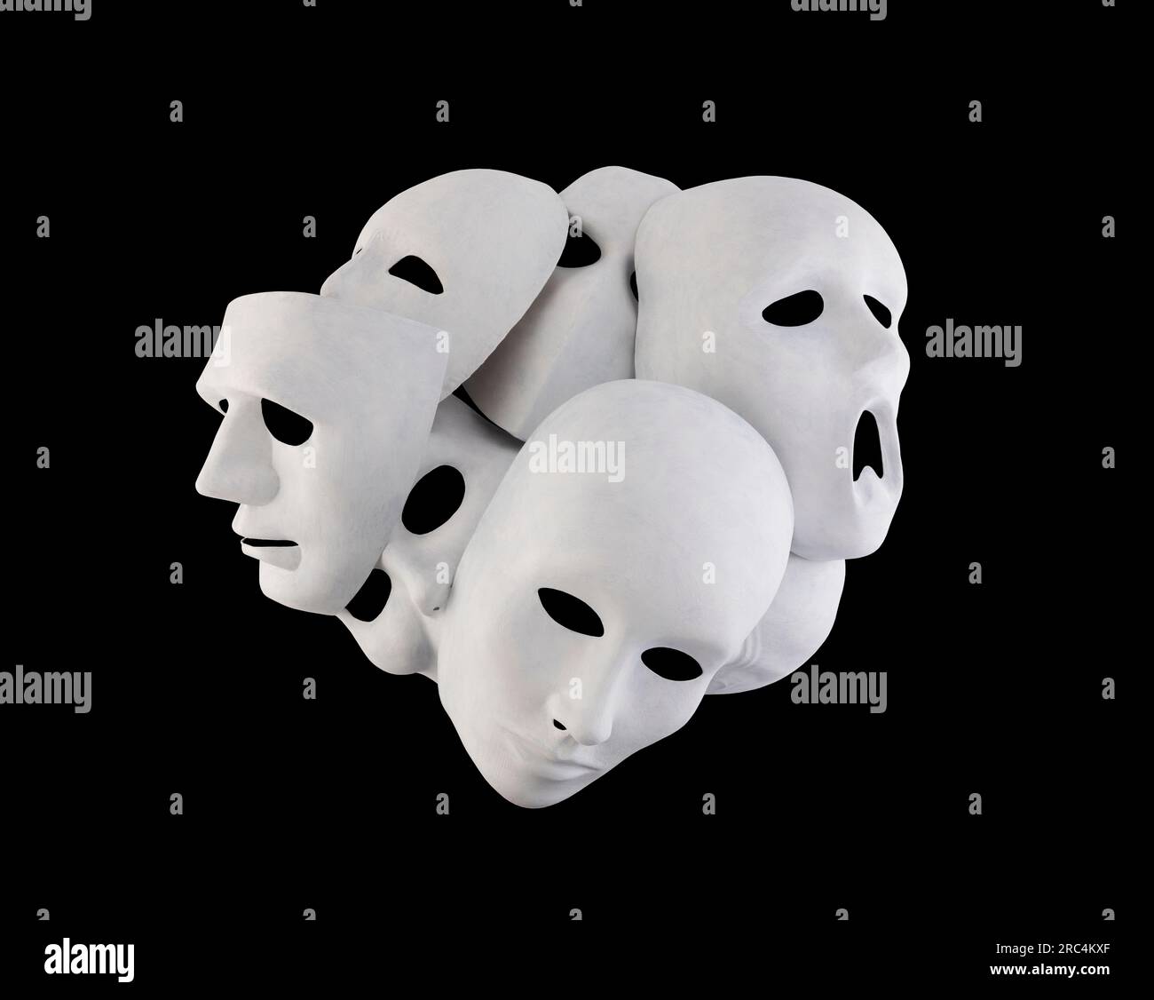 Group of white creepy masks isolated on black background with clipping ...
