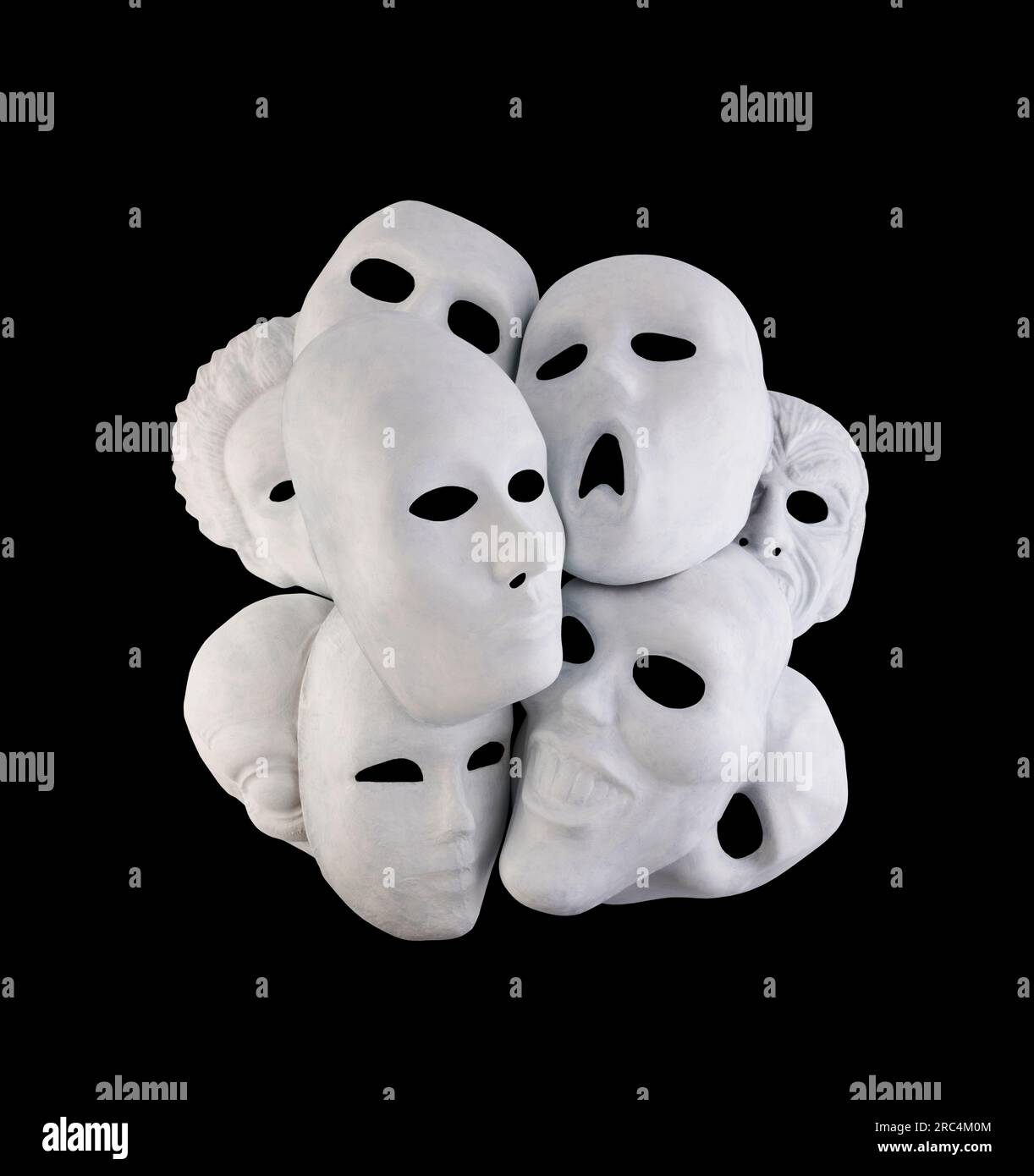 Group of white creepy masks isolated on black background with clipping ...