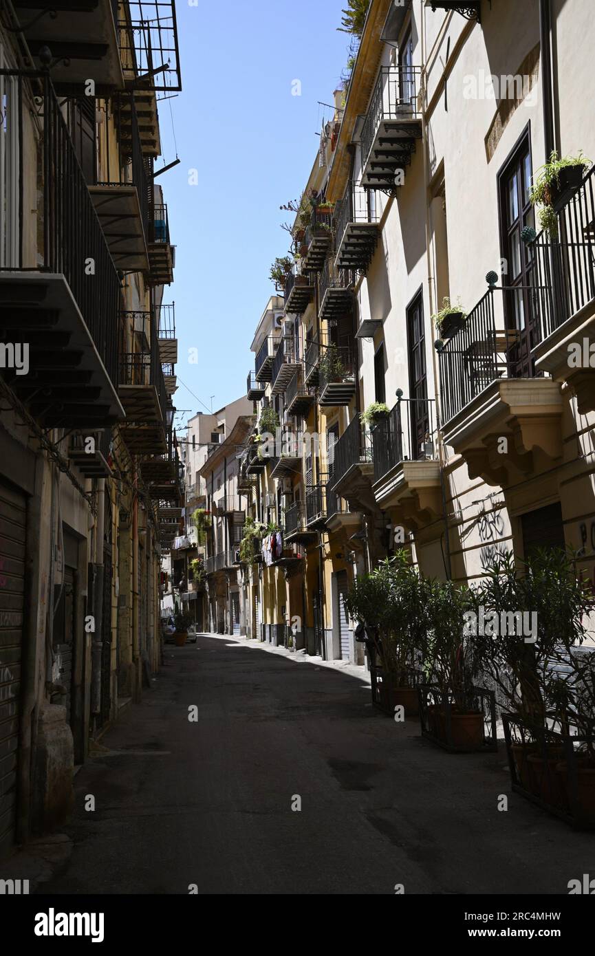Old Neoclassical houses in the historic center of Palermo in Sicily ...