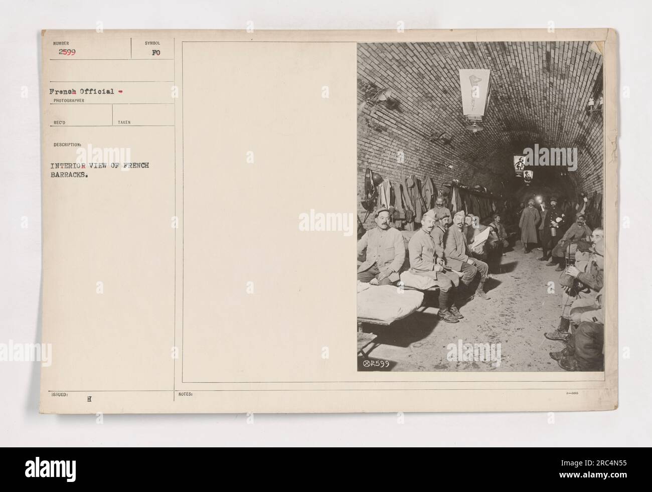 Interior view of French barracks during World War One, showing soldiers ...