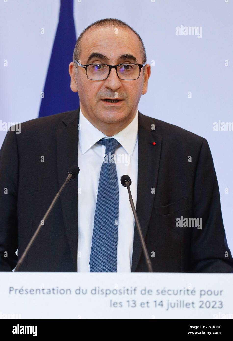 Paris, France. 12th July, 2023. Paris Police Prefect Laurent Nunez ...