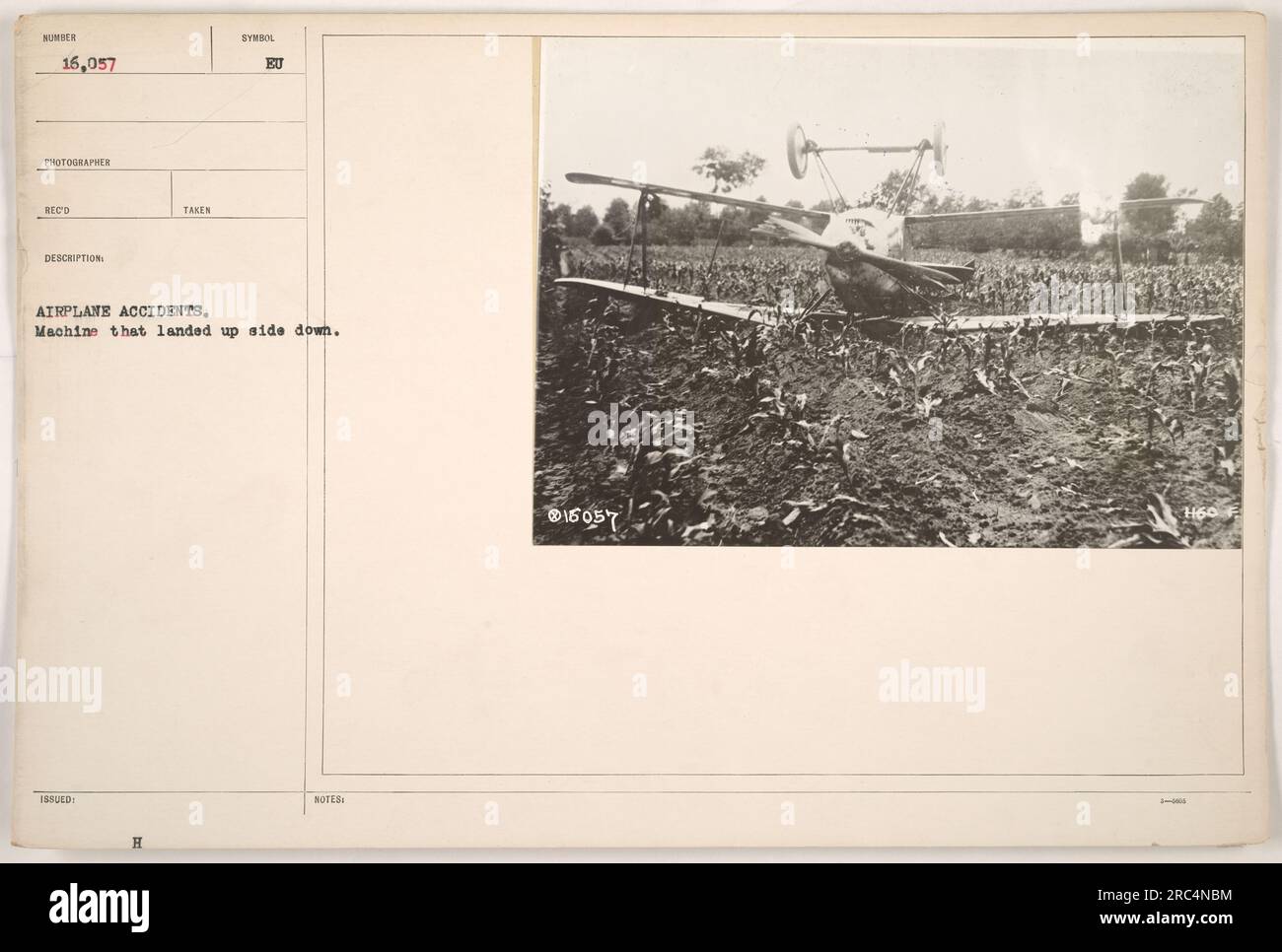 A machine that has accidentally landed upside-down after an airplane ...