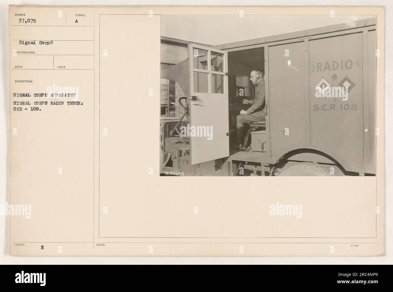Image showcasing a Signal Corps radio truck, specifically an S.C.R. 108 ...