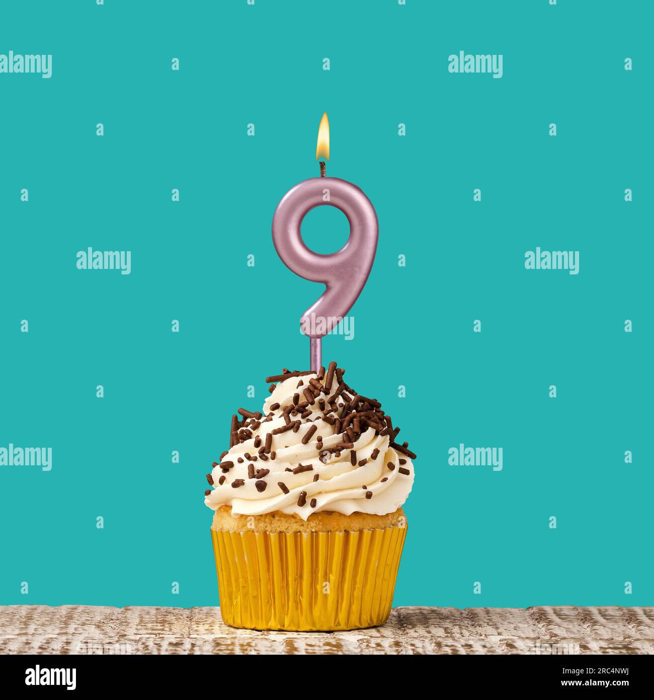 Birthday candle number 9 - Aquamarine card design Stock Photo - Alamy