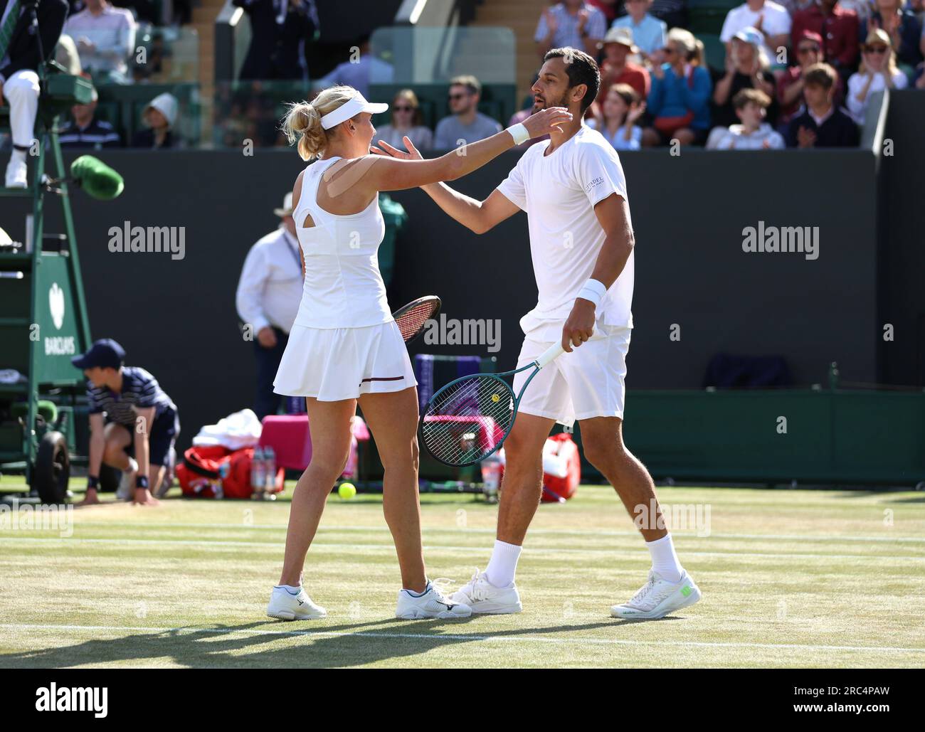 Mate Pavic and Lyudmyla Kichenok (left) react after winning the mixed ...