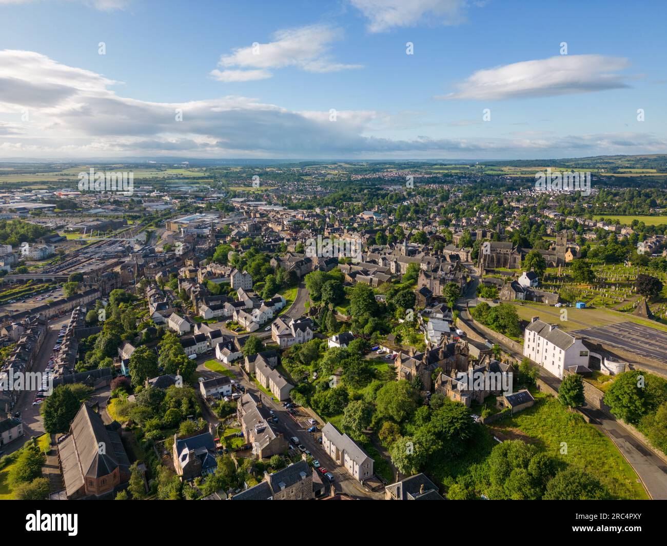 Aerial drone photo of the town centre in Stirling, Scotland. Enjoy the ...