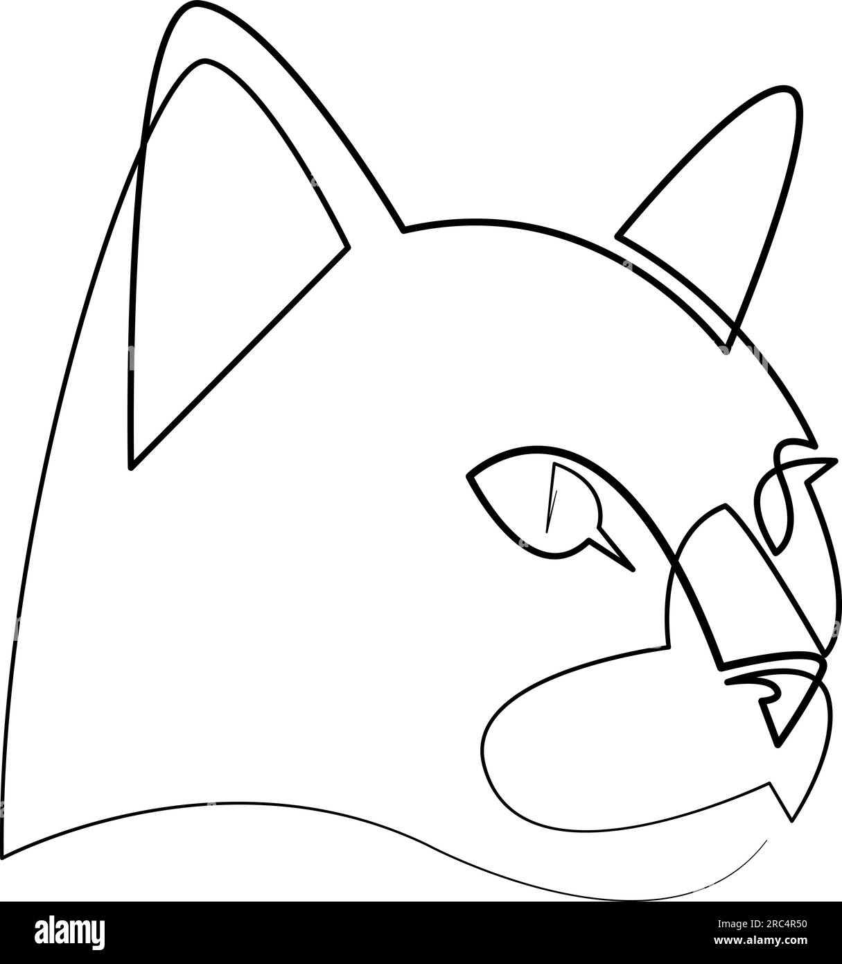 A cat head drawn by a continuous black line on a white background. One ...
