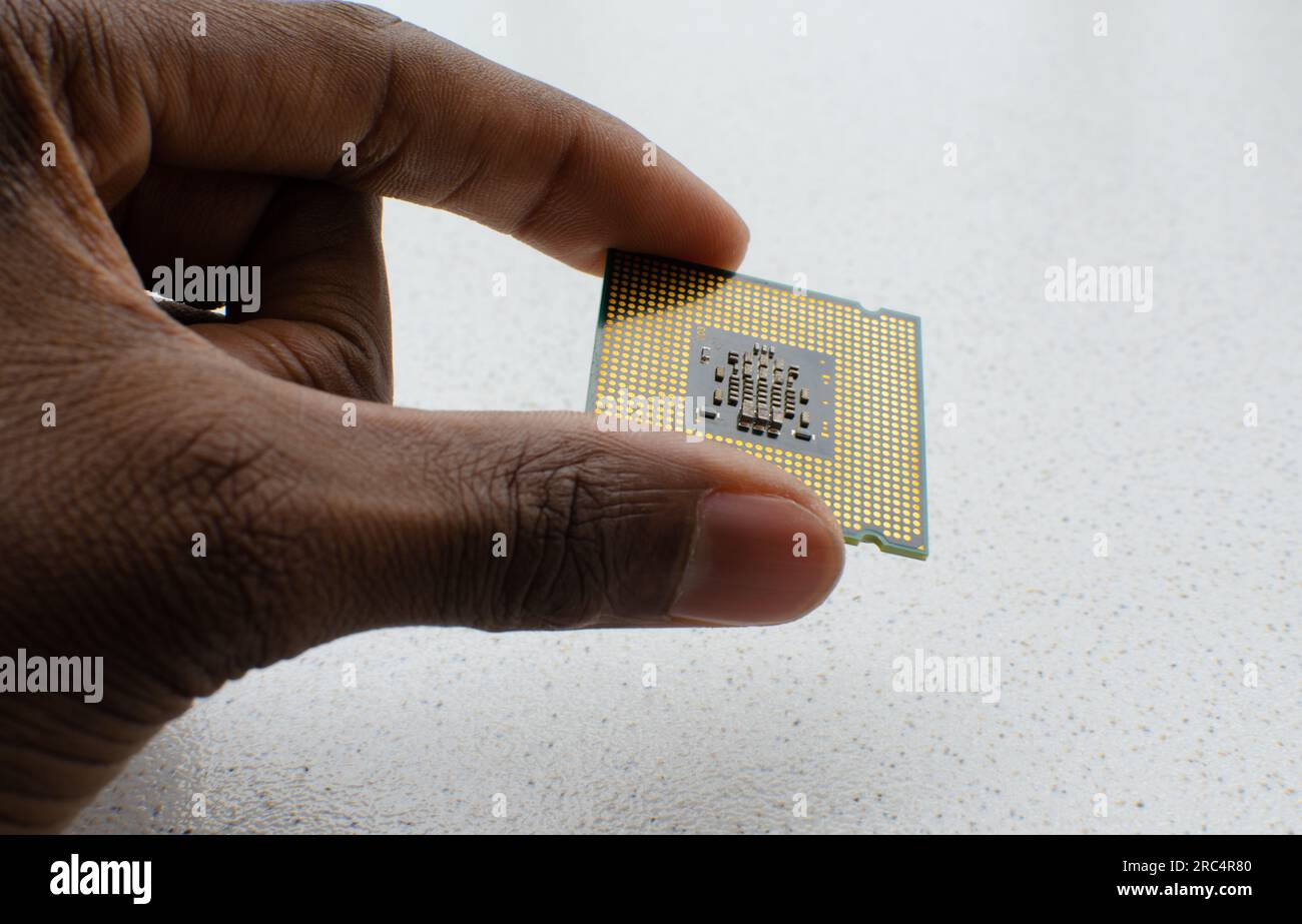 The future in your hands: close-up of a computer processor, embodying ...