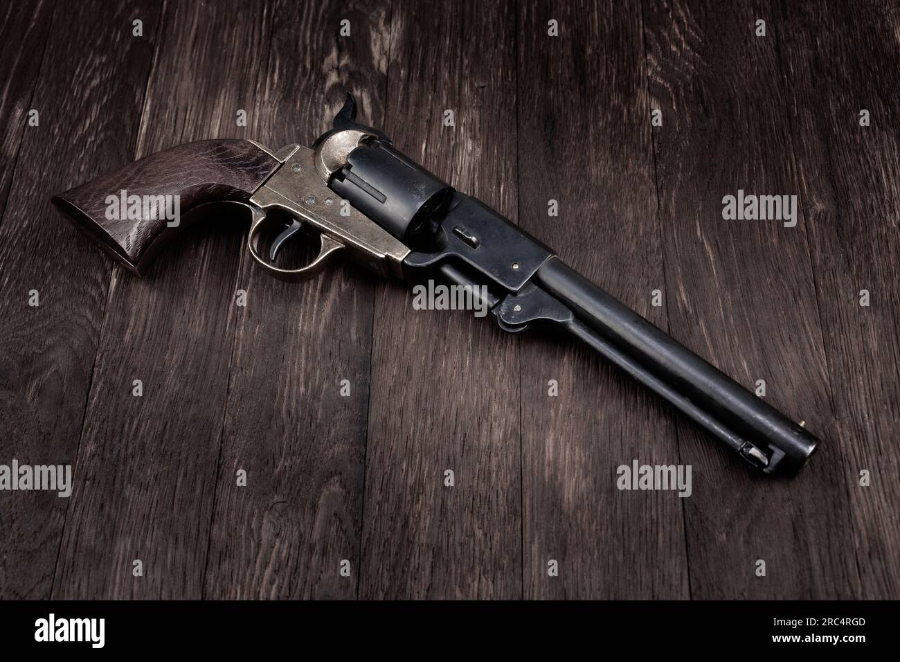 Antique american old west percussion revolver on wooden deck Stock ...